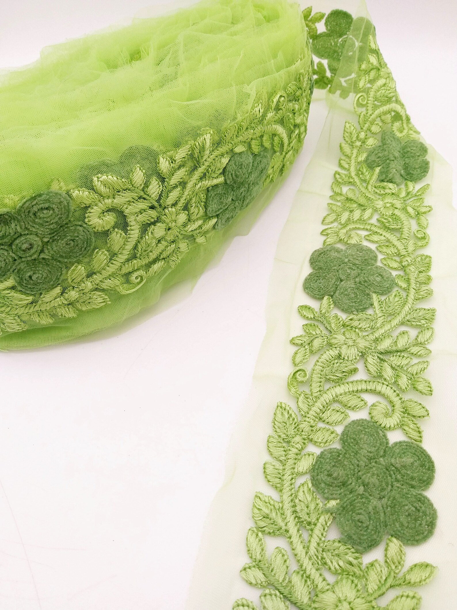 Light Green Soft Net Lace Trim With Floral Embroidery Lace - Etsy UK