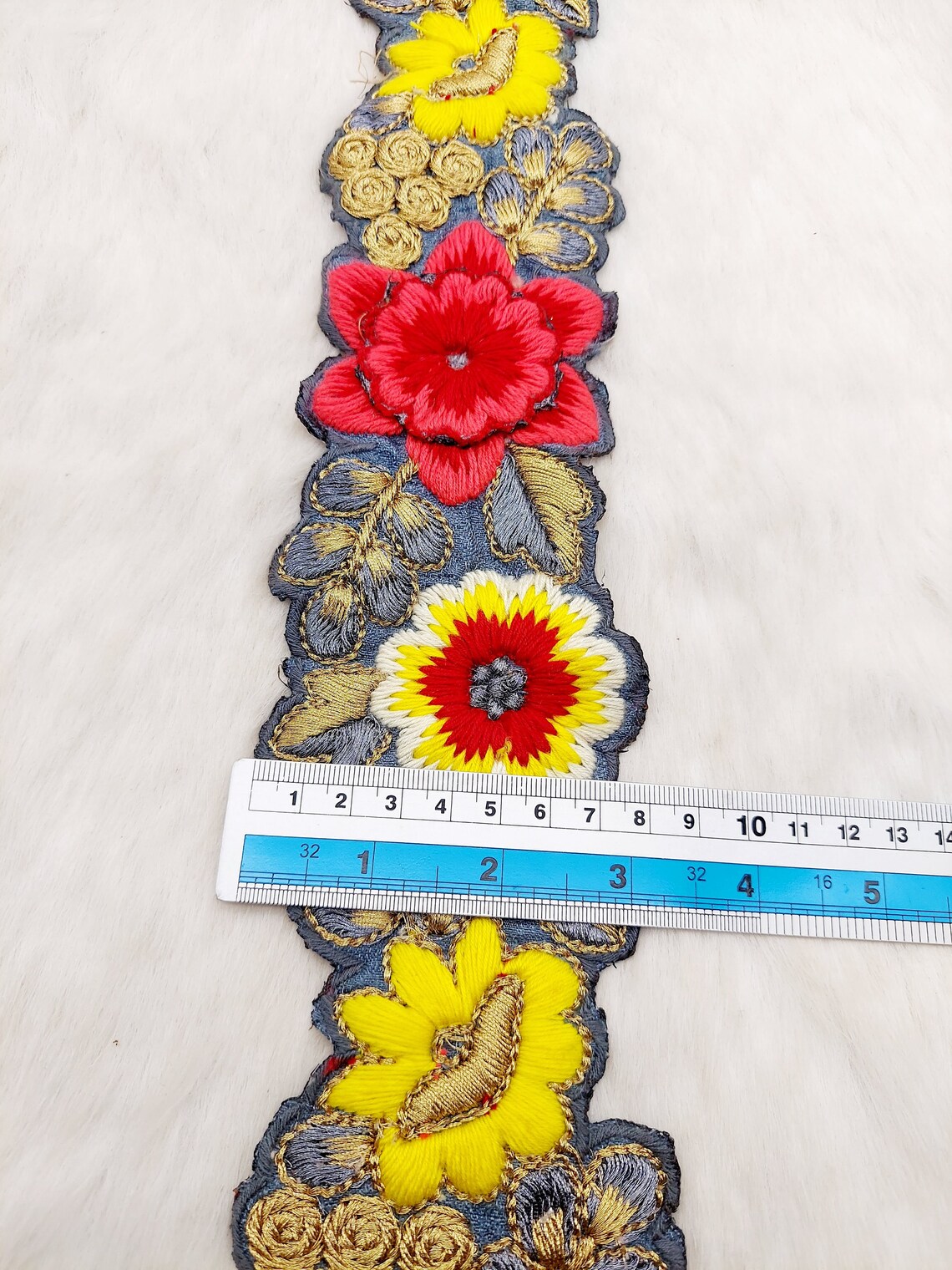 Floral Embroidered Trim Grey Cutwork 3D Lace Border Flower - Etsy