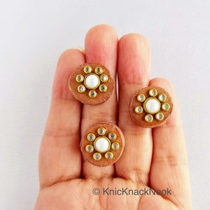 Brown Round Wood Buttons With Kundan Stones, Indian Buttons, 16mm ...