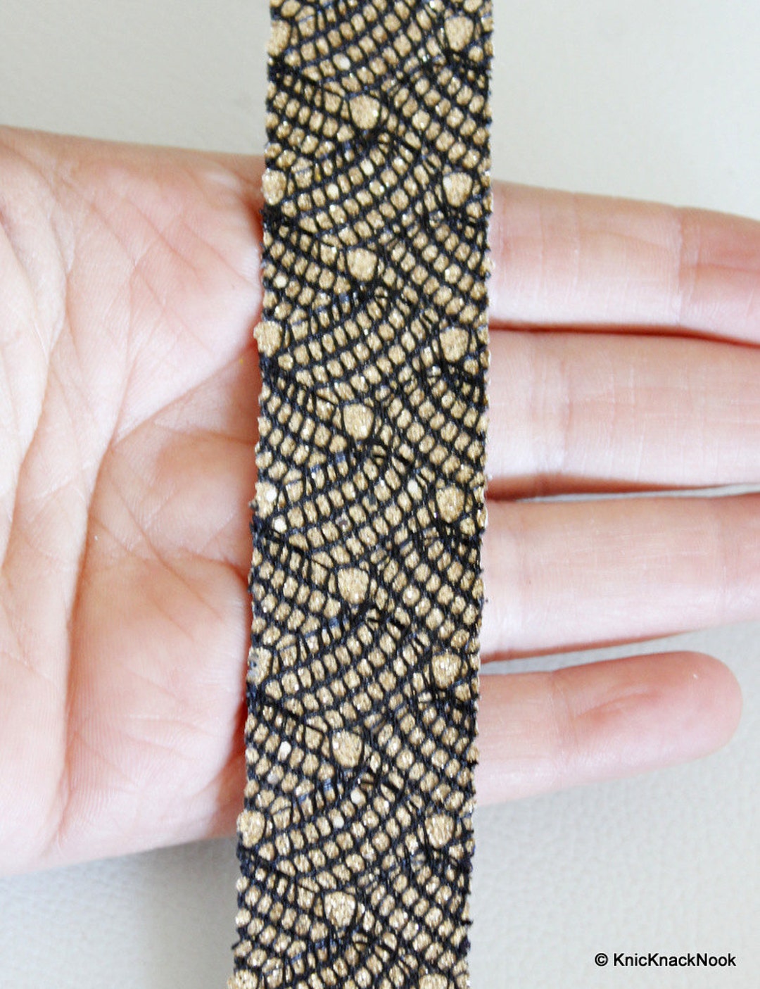 Gold Trim With Black Embroidery, Embroidered Fabric Lace Trim, Approx ...