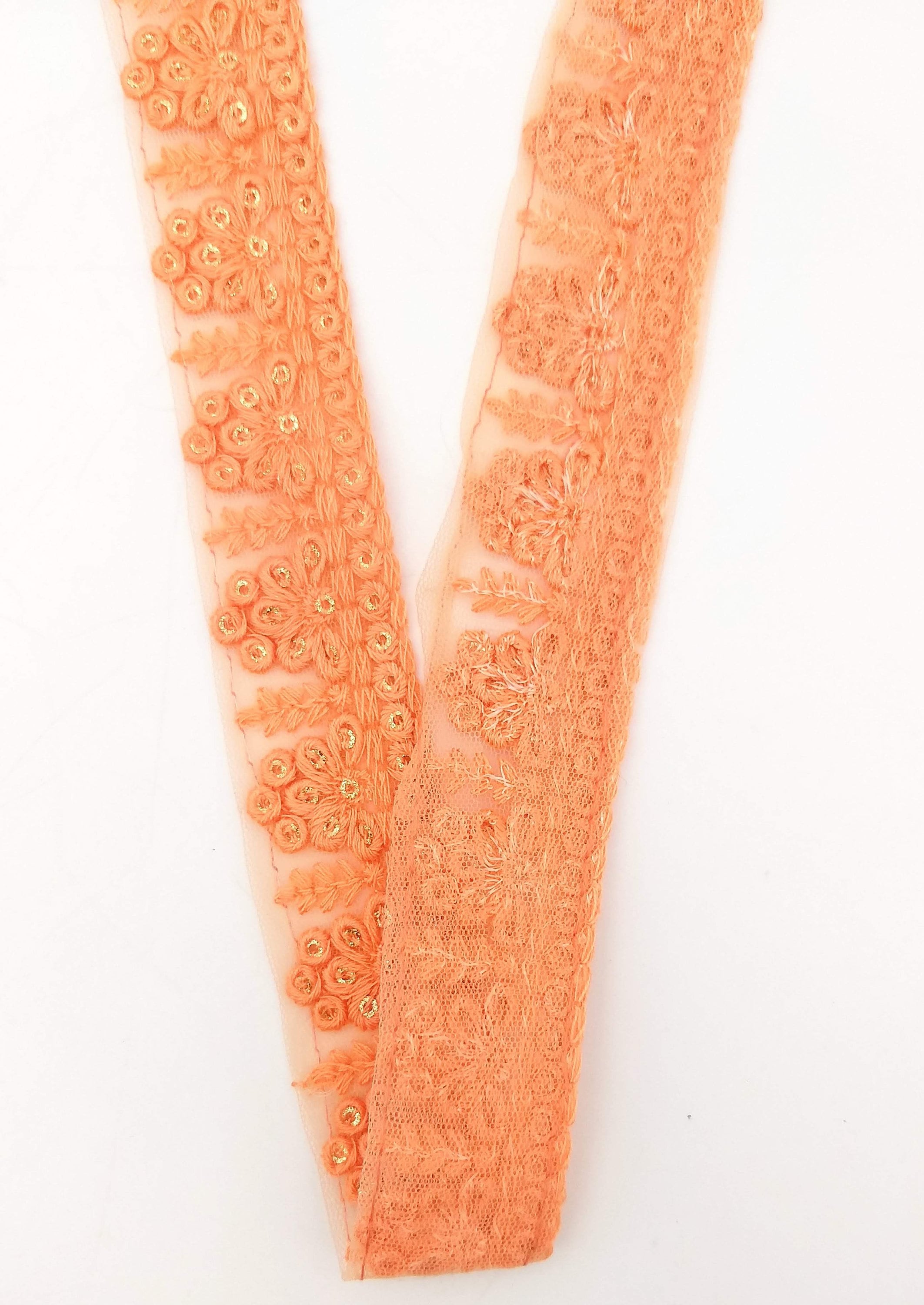 Orange Net Lace Trim With Floral Embroidery and Gold Sequins - Etsy