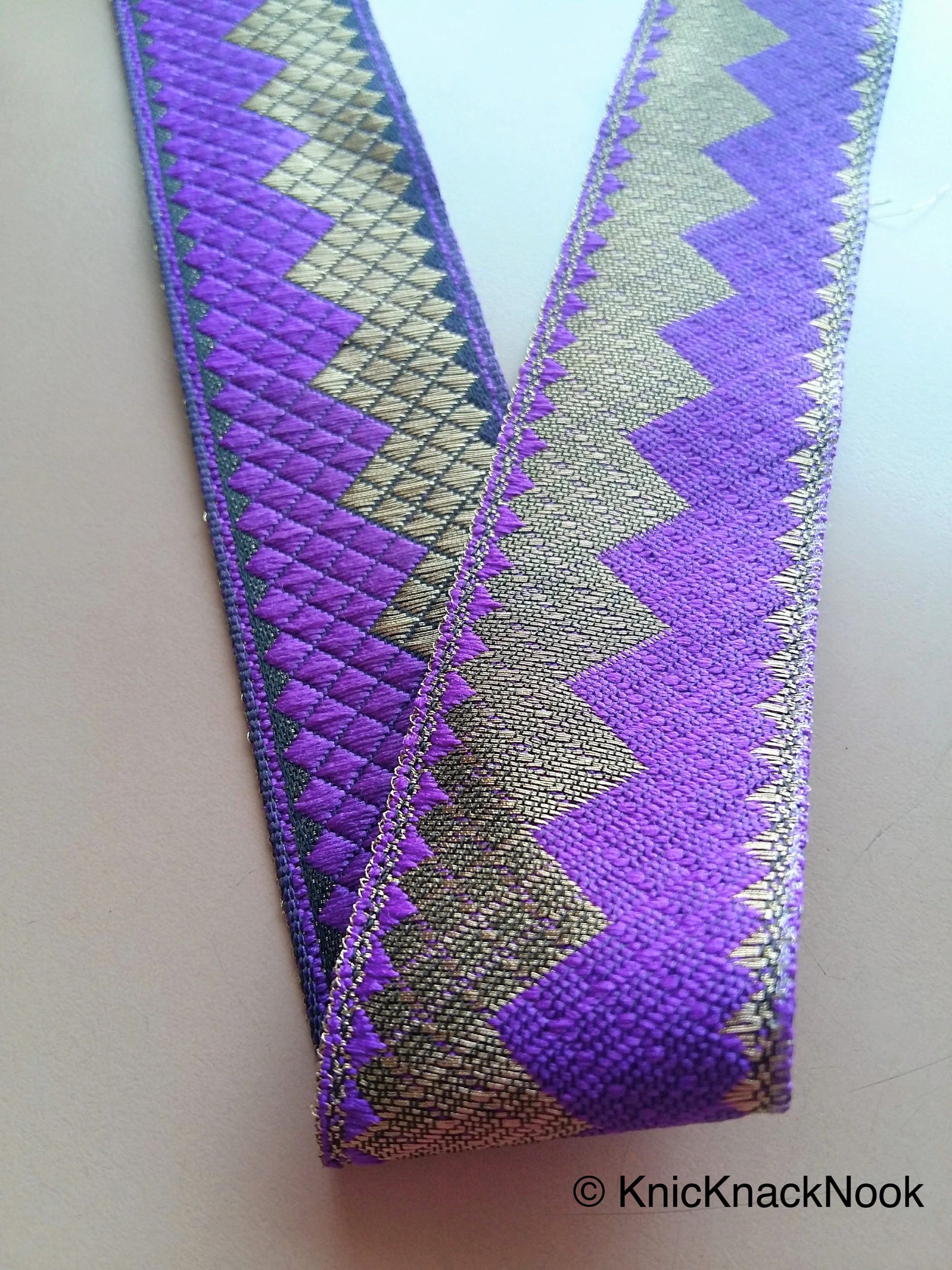 Purple and Gold Embroidered Thread Trim Approx. 35mm Wide - Etsy UK