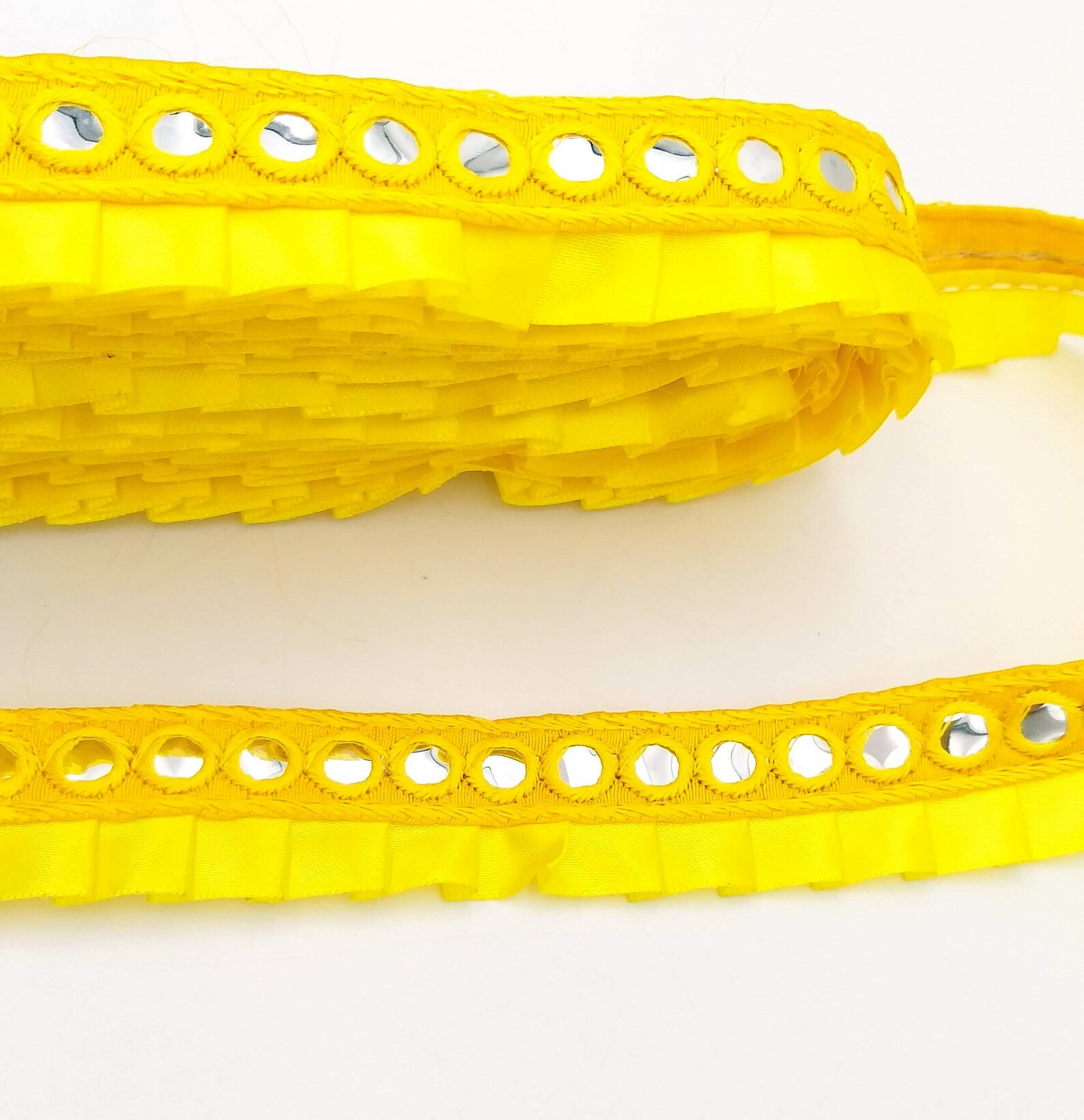 Yellow Satin Pleated Lace Trim Mirrored Fringe Trimming - Etsy