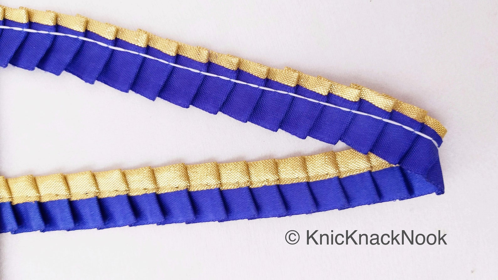 Satin Royal Blue & Gold Pleated Lace Trim Trim Approx. 18mm - Etsy UK