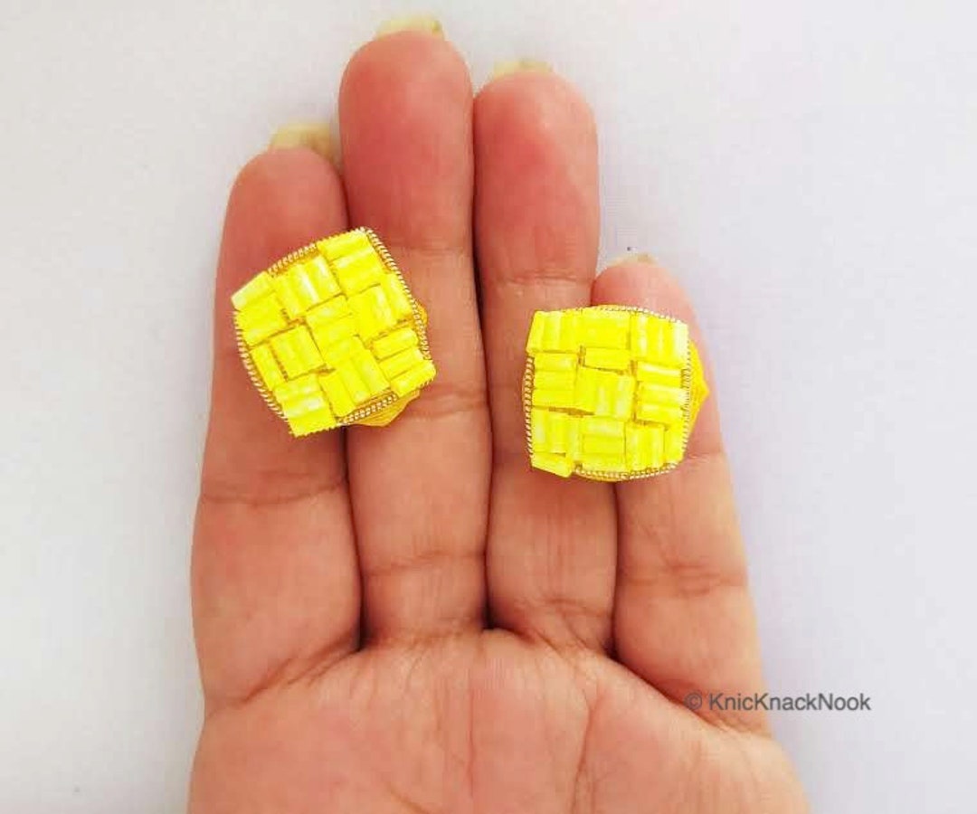 Hand Embroidered Designer Yellow Buttons With Bugle Beads, Button ...