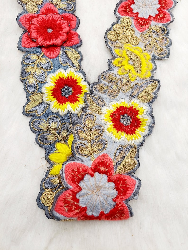 Floral Embroidered Trim Grey Cutwork 3D Lace Border Flower - Etsy