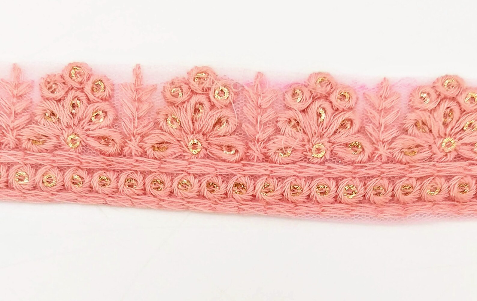Pink Net Lace Trim With Floral Embroidery and Gold Sequins - Etsy UK