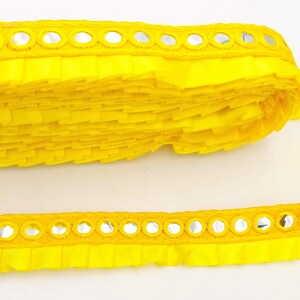 Yellow Satin Pleated Lace Trim, Mirrored Fringe Trimming, Approx. 30mm ...