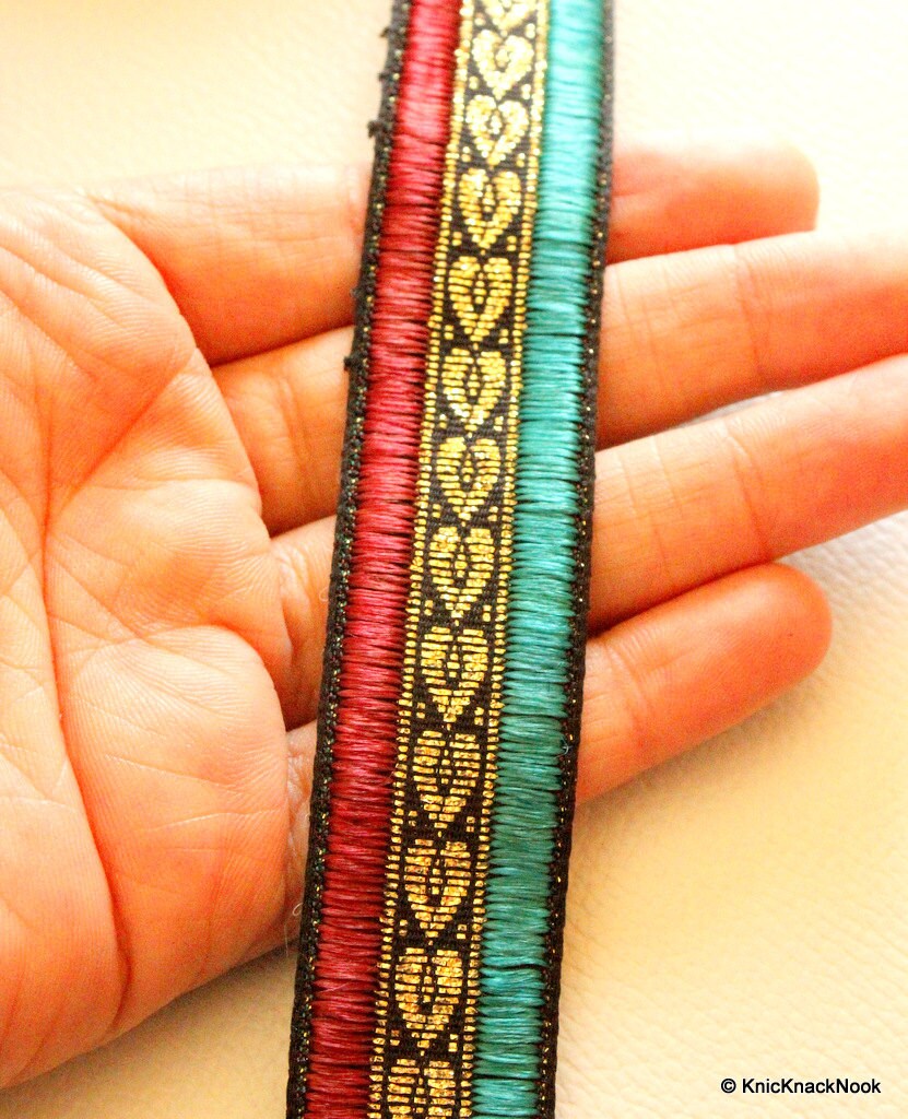 Green Gold and Maroon Silk Thread Embroidery One Yard Lace | Etsy