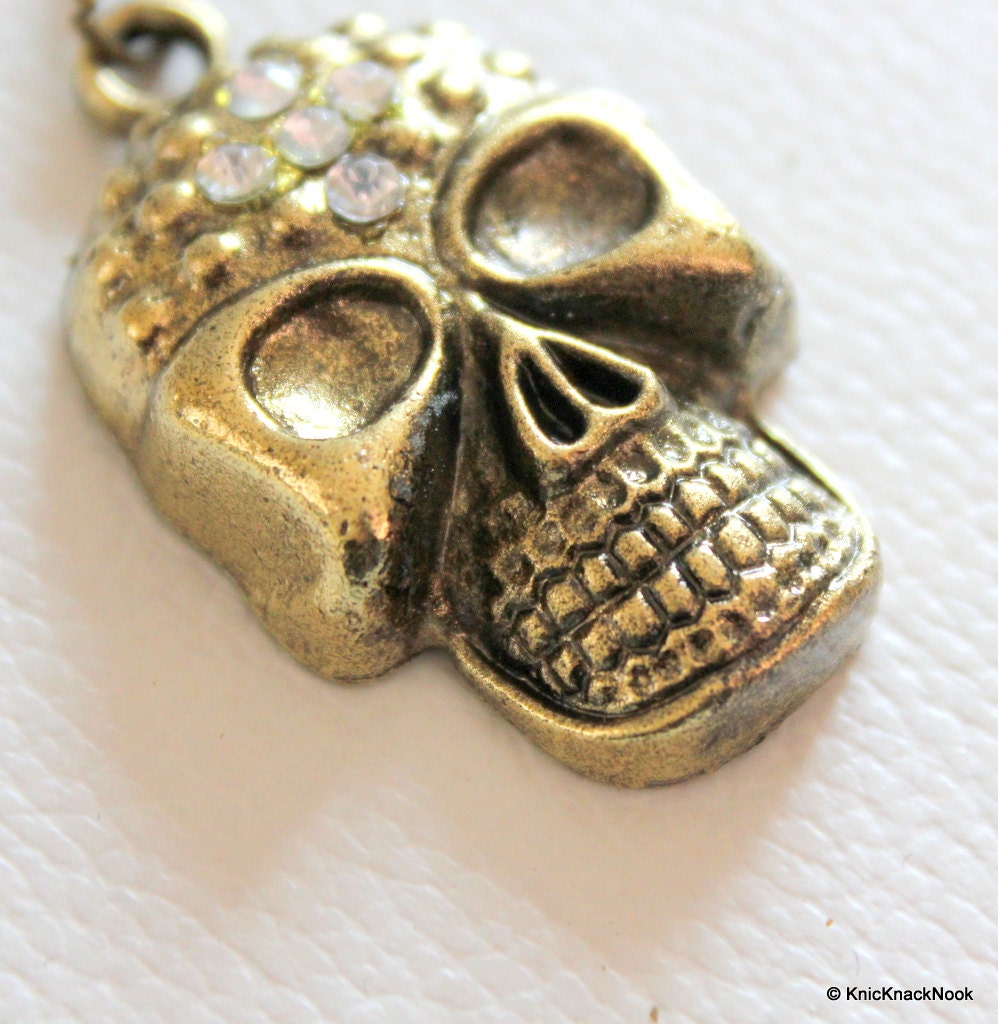 1 X Halloween Retro Bronze Skull Head Rhinestone Pendant | Etsy