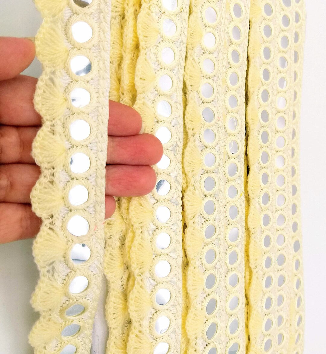 Beige Fringe Trim With Mirrors, Boho, Bohemian Trim, Mirrored Trim ...