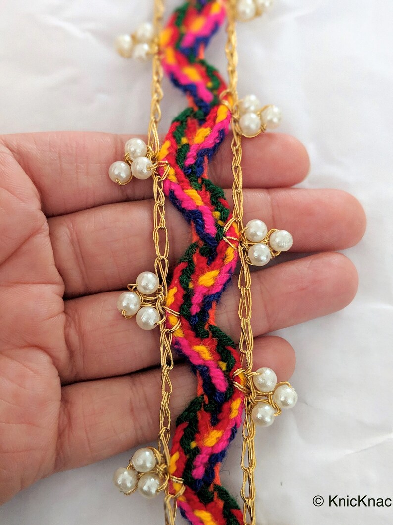Multicoloured Wool Woven Trim With Gold Piping and off White - Etsy UK