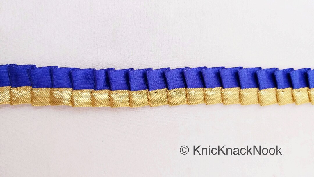 Satin, Royal Blue & Gold Pleated Lace Trim, Trim, Approx. 18mm Wide ...