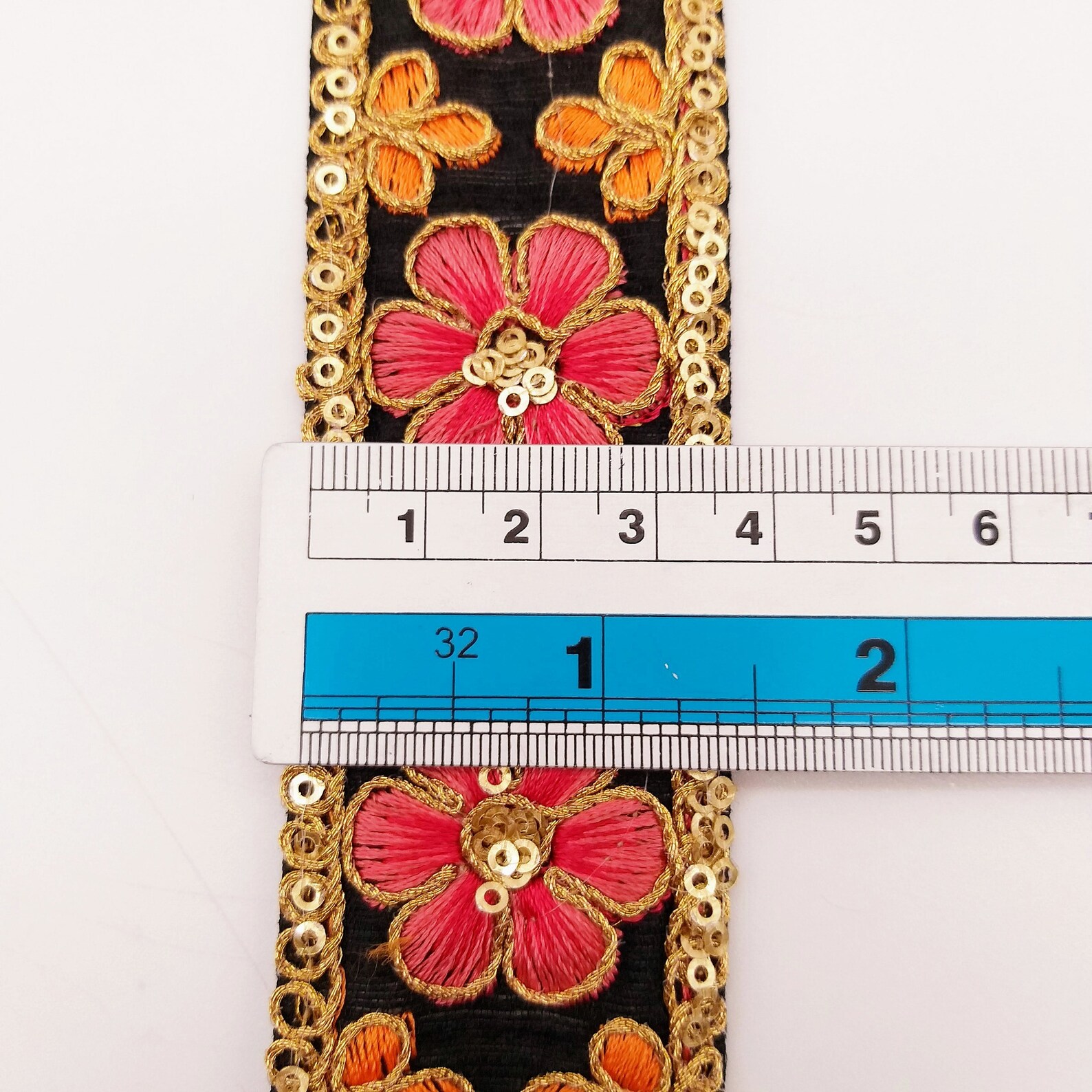 Black Art Silk Fabric Trim with Floral Embroidery Gold And | Etsy