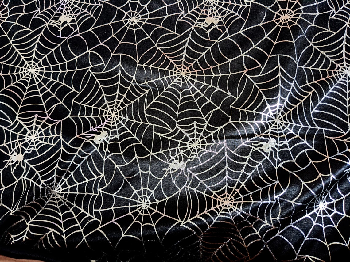 Black and Silver Halloween Spider's Web Foil Fabric - Etsy UK