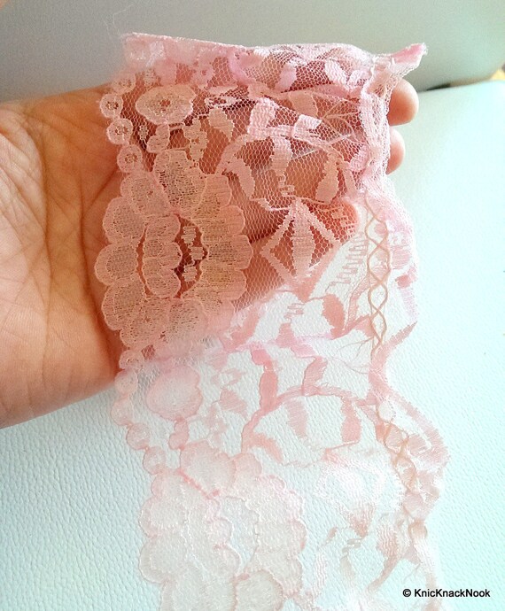 Pink Floral Net Lace Trim Ribbon 95mm Wide | Etsy