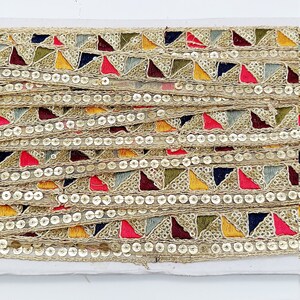 Gold Sequin Border With Multicoloured Triangle Embroidery, Beige ...