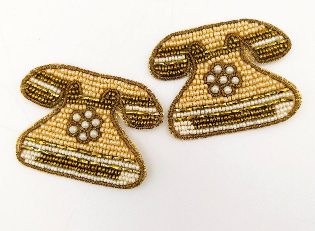 Retro Telephone Beaded Applique, Hand Embroidered in Beige, Bronze and ...