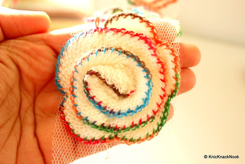 White Crochet Wool Rose With Multicoloured Threads Flower - Etsy