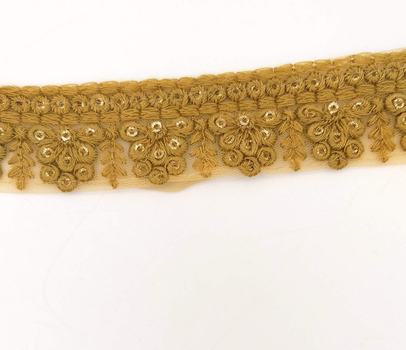 Brown Net Lace Trim With Floral Embroidery and Gold Sequins - Etsy UK