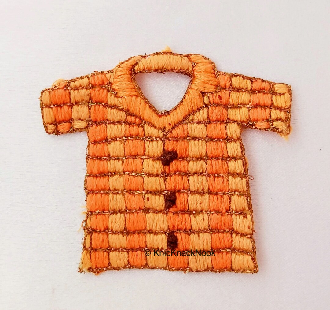 Hand Embroidered T-shirt Applique in Orange and Brown Embroidery ...