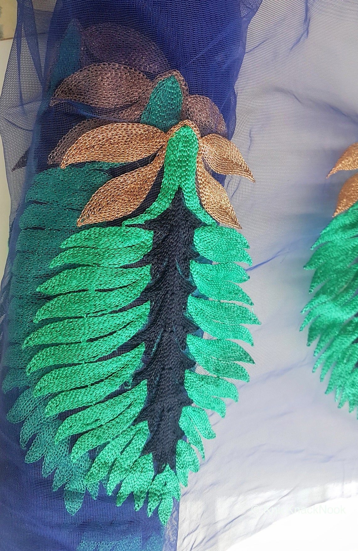Blue Soft Net Lace Trim With Blue Green and Gold Embroidered | Etsy UK