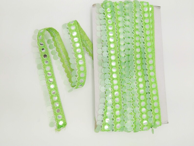Green Fringe Trim With Mirrors and Sequins Tassels Boho | Etsy