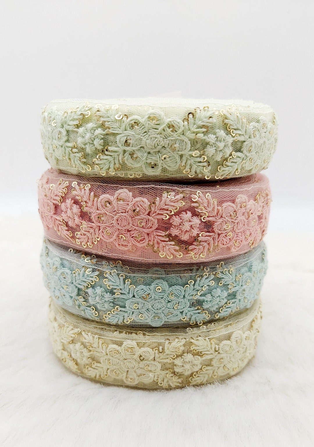 Soft Net Lace Trim Floral Embroidery and Sequins, Floral Sari Border ...