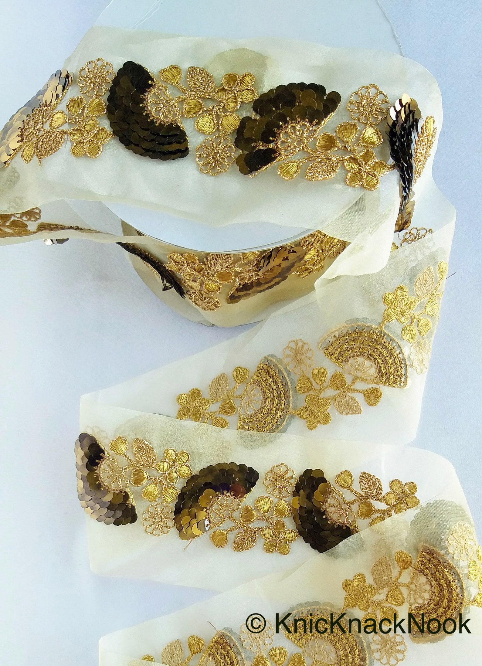 Gold Sheer Fabric Trim With Antique Gold Floral Embroidery and - Etsy UK