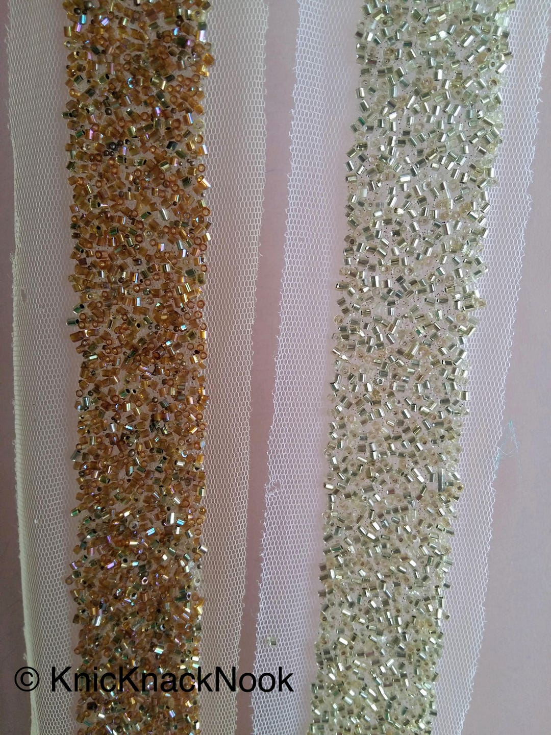 Beige Net Trim With Gold / Copper Beads Embellishments 200317L199/ 200 ...