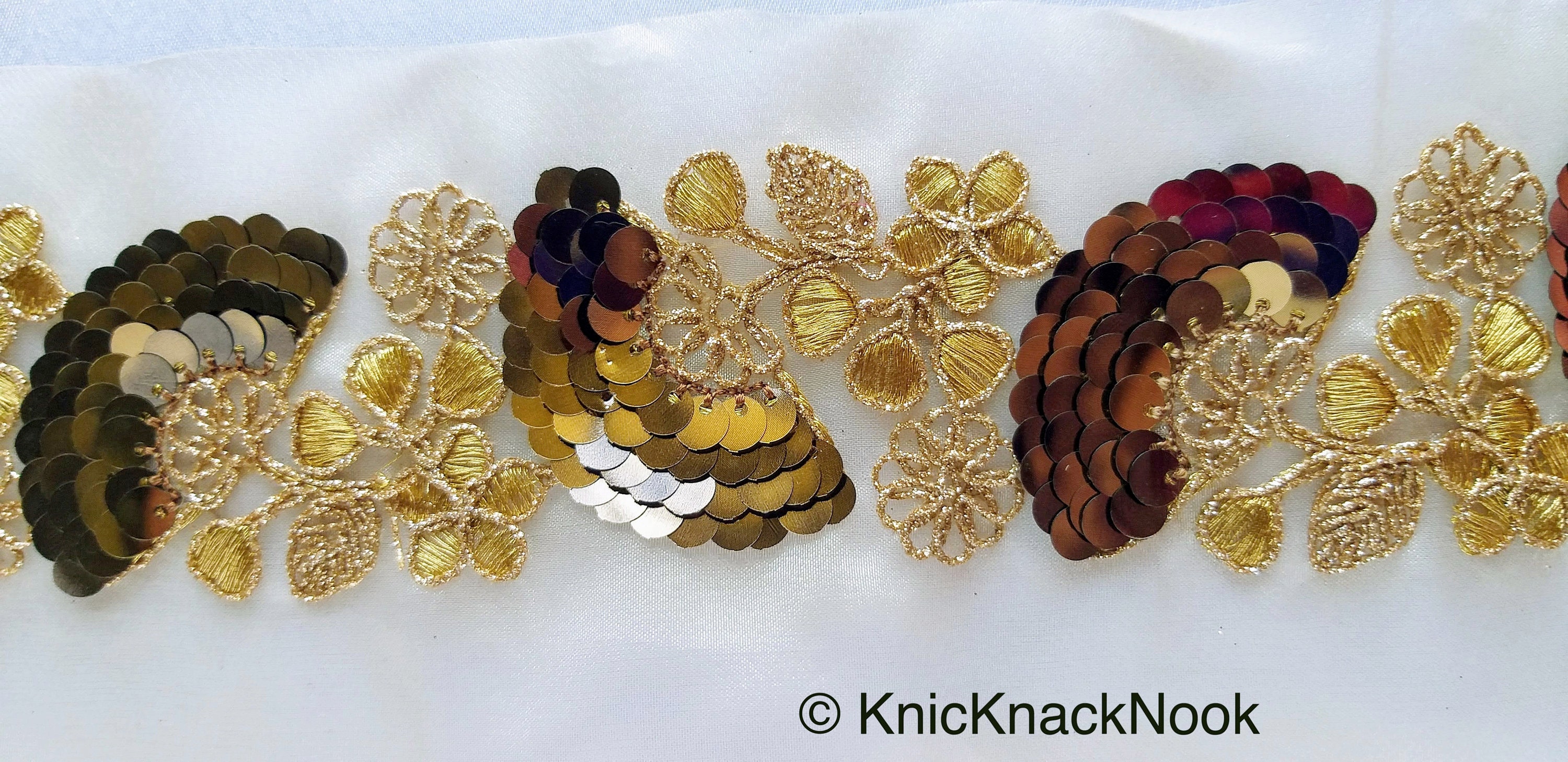 Gold Sheer Fabric Trim With Antique Gold Floral Embroidery and - Etsy UK