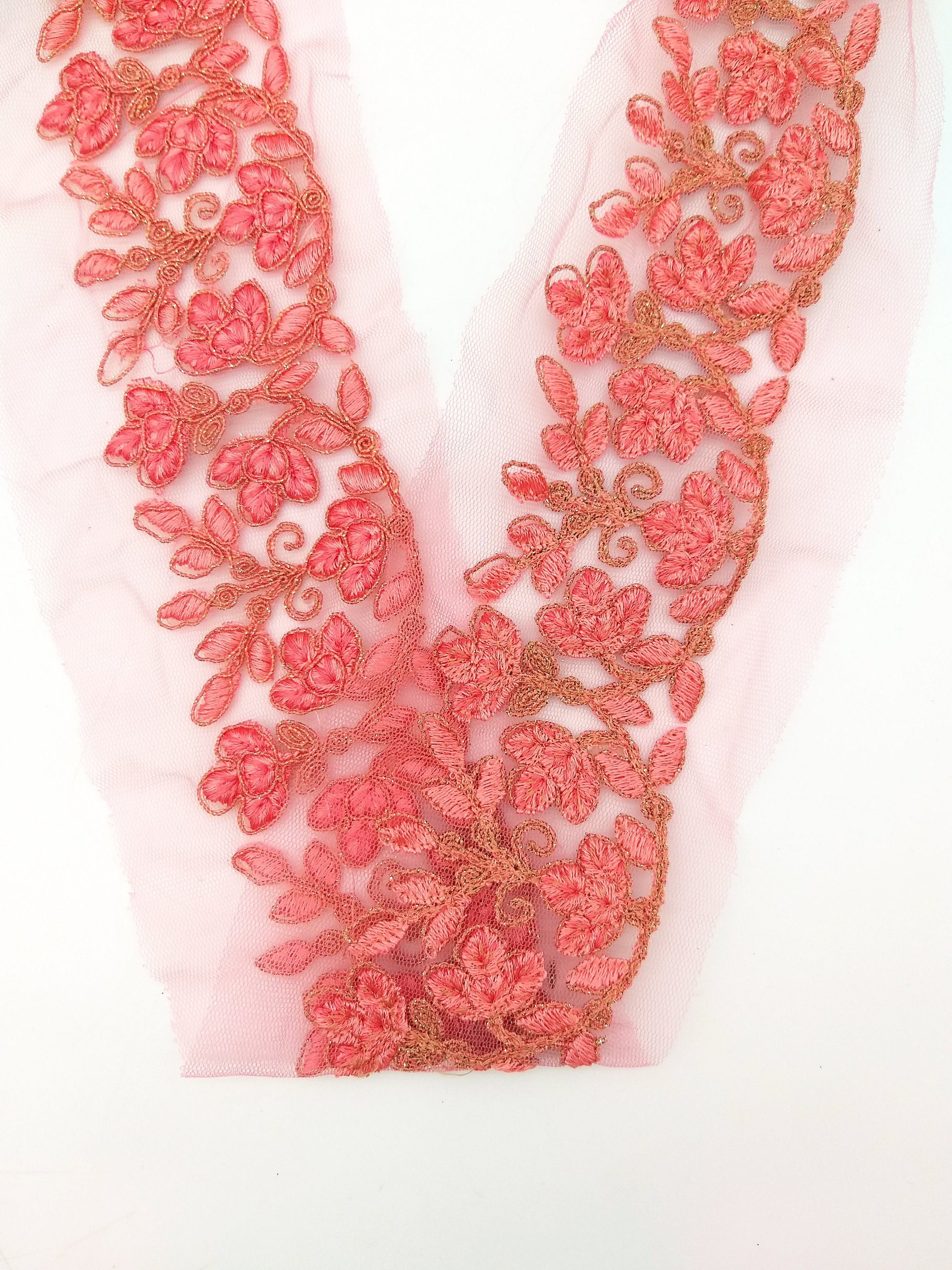 Pink Net Fabric Lace Trim With Floral Embroidery Lace Trim - Etsy