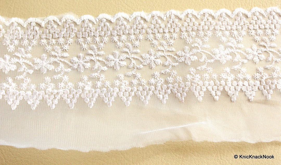 White Net Trim With Floral Embroidery, 10.5 Cm Wide 041203L70 - Etsy