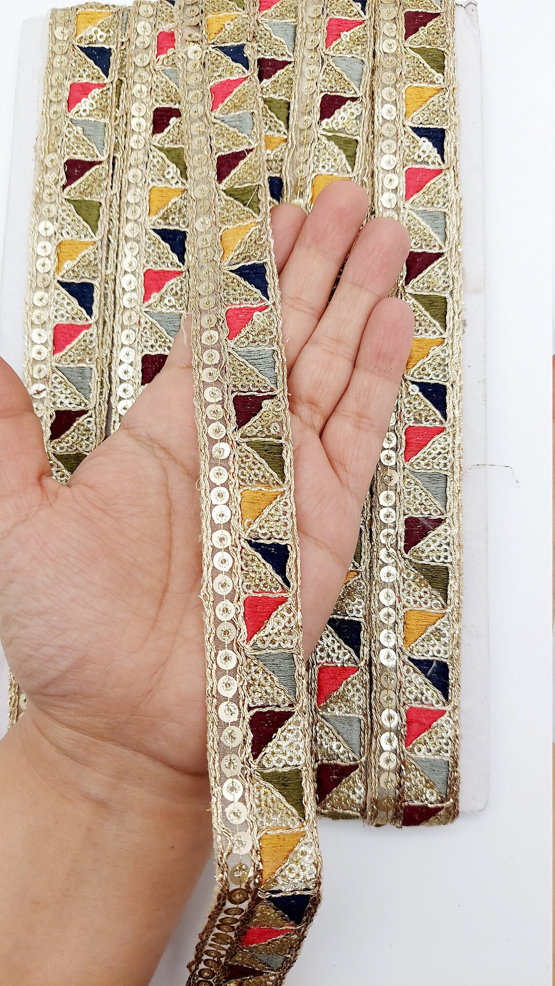 Gold Sequin Border With Multicoloured Triangle Embroidery - Etsy UK