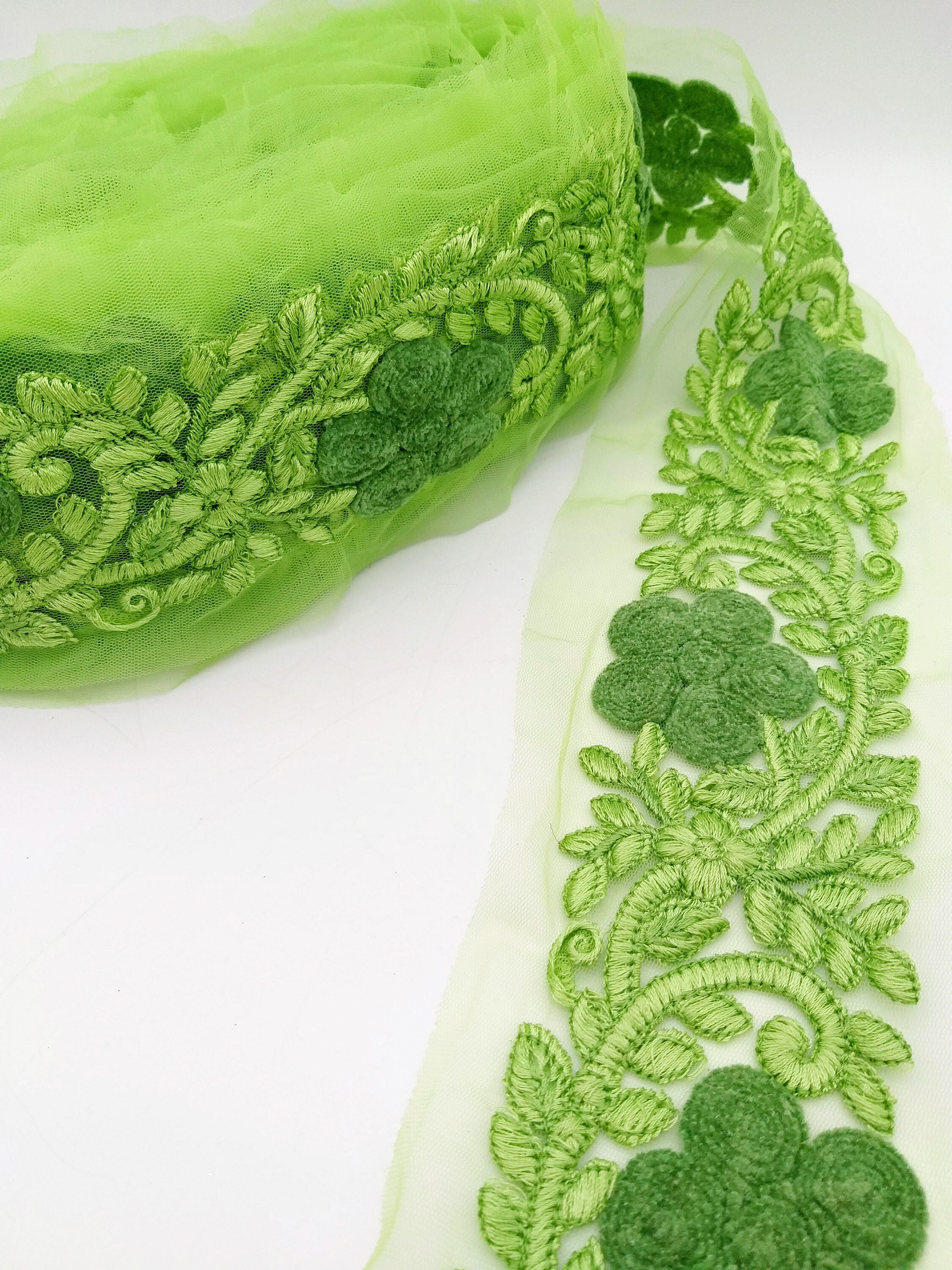 Light Green Soft Net Lace Trim With Floral Embroidery Lace - Etsy UK
