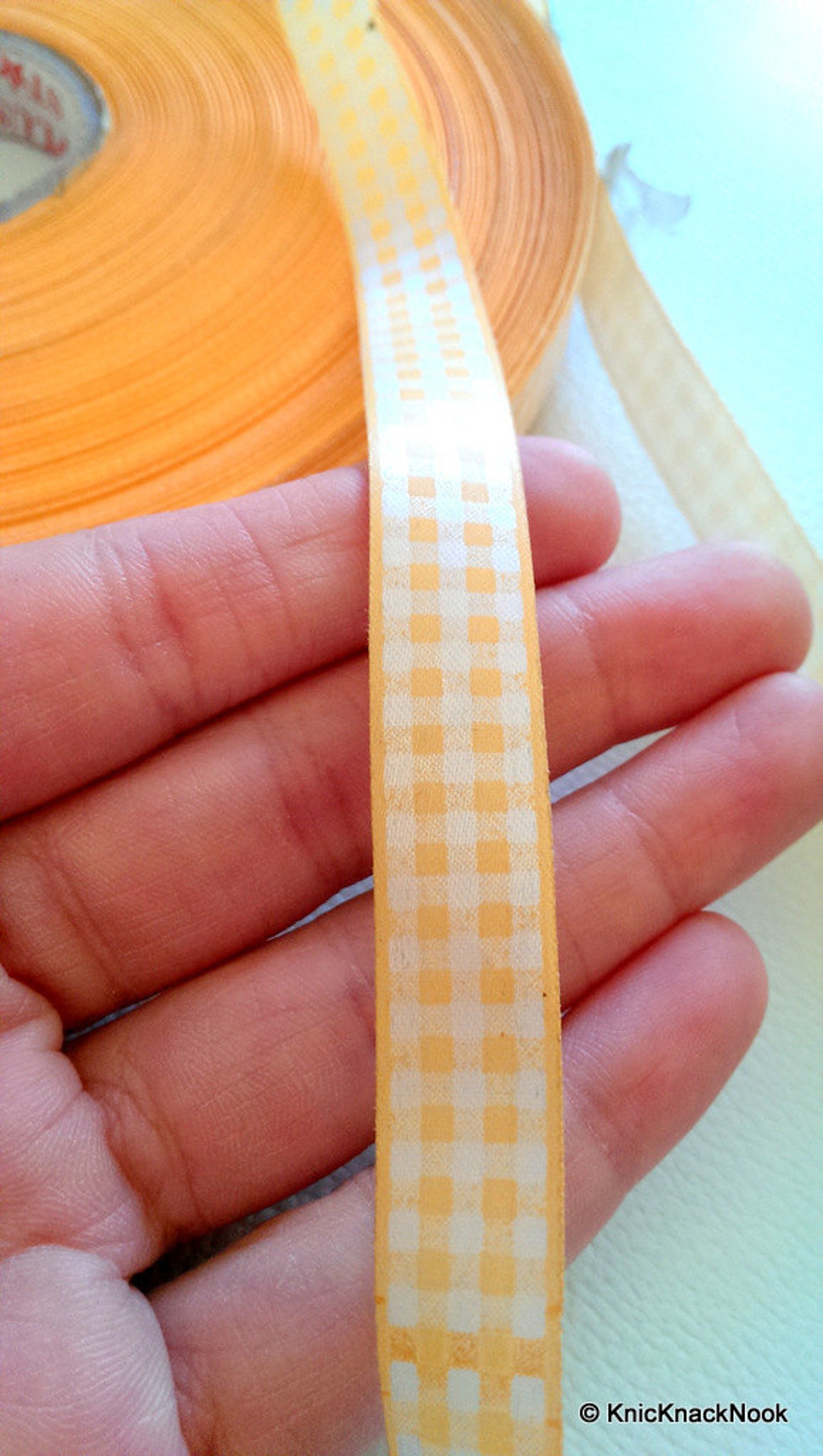 Orange and White Checks, Chequered Satin Ribbon Trim, 15mm Wide, 5 ...
