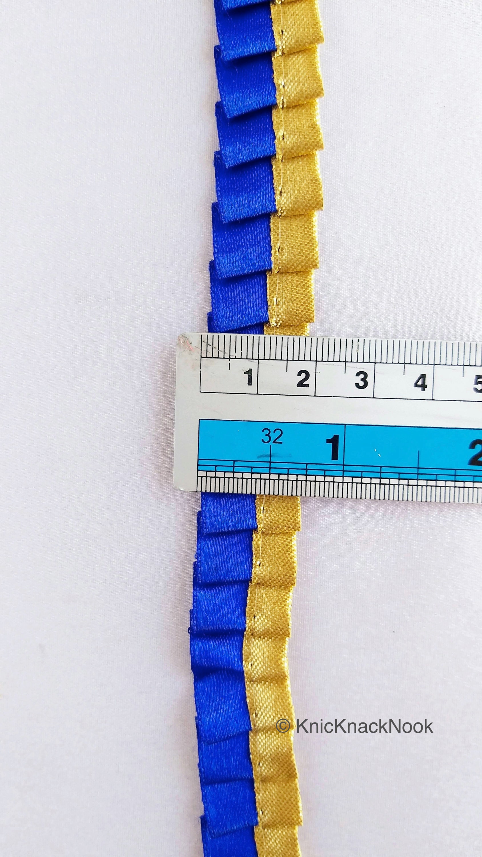 Satin Royal Blue & Gold Pleated Lace Trim Trim Approx. 18mm - Etsy UK