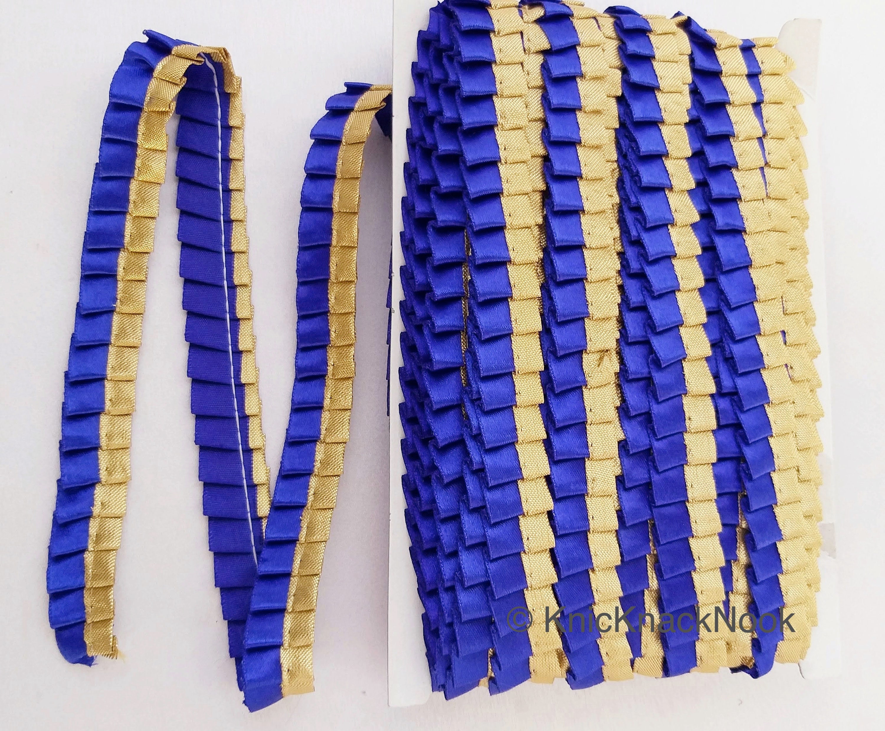 Satin Royal Blue & Gold Pleated Lace Trim Trim Approx. 18mm - Etsy UK