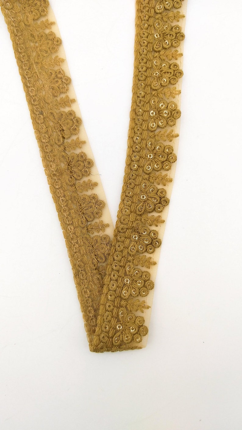 Brown Net Lace Trim With Floral Embroidery and Gold Sequins - Etsy UK