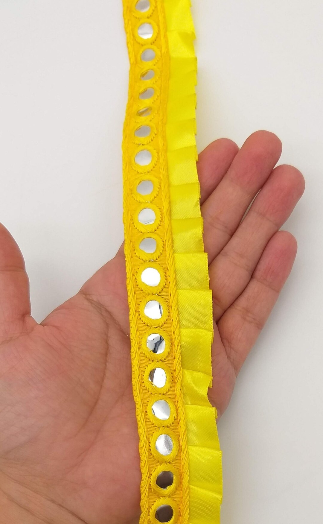 Yellow Satin Pleated Lace Trim, Mirrored Fringe Trimming, Approx. 30mm ...