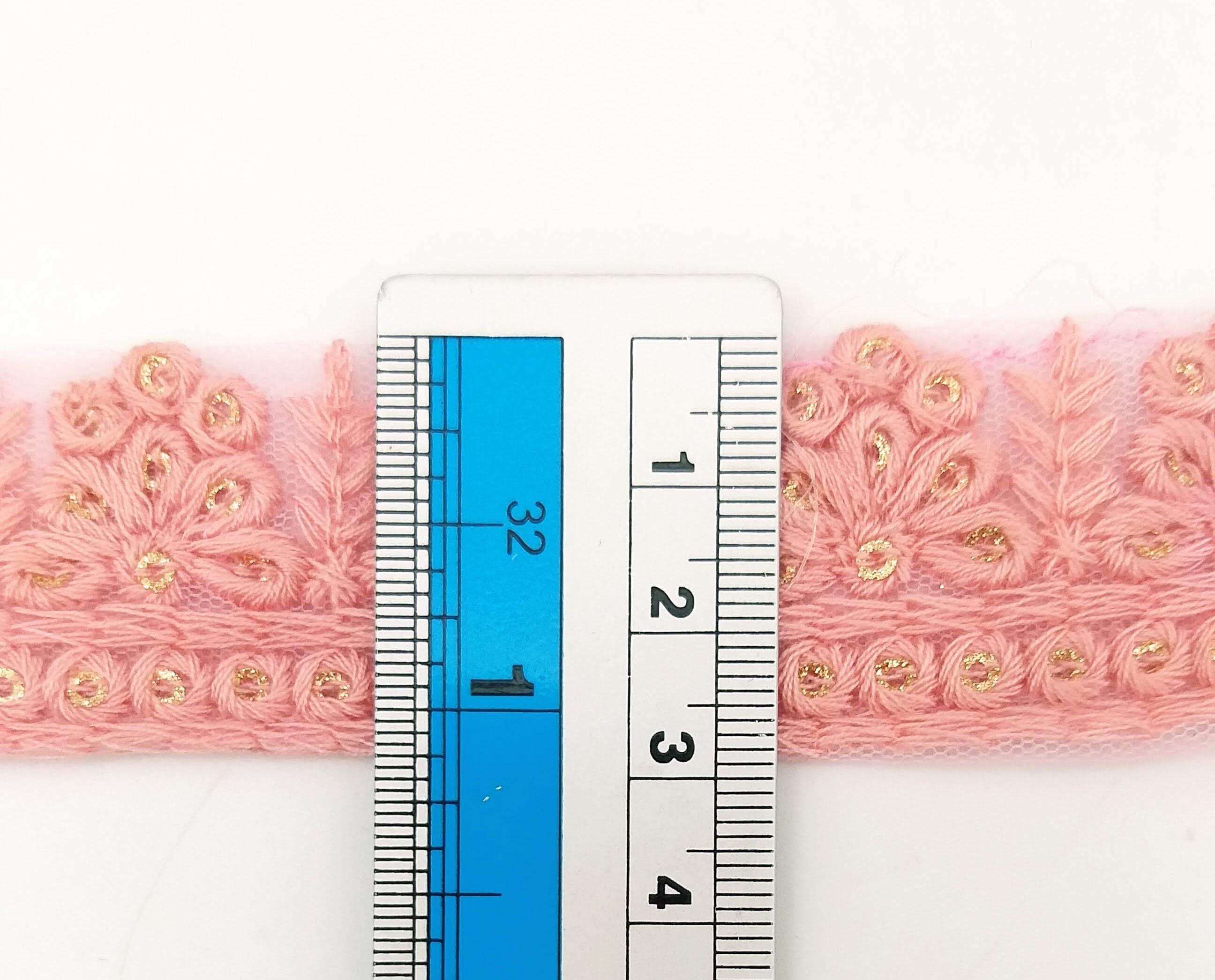 Pink Net Lace Trim With Floral Embroidery And Gold Sequins | Etsy