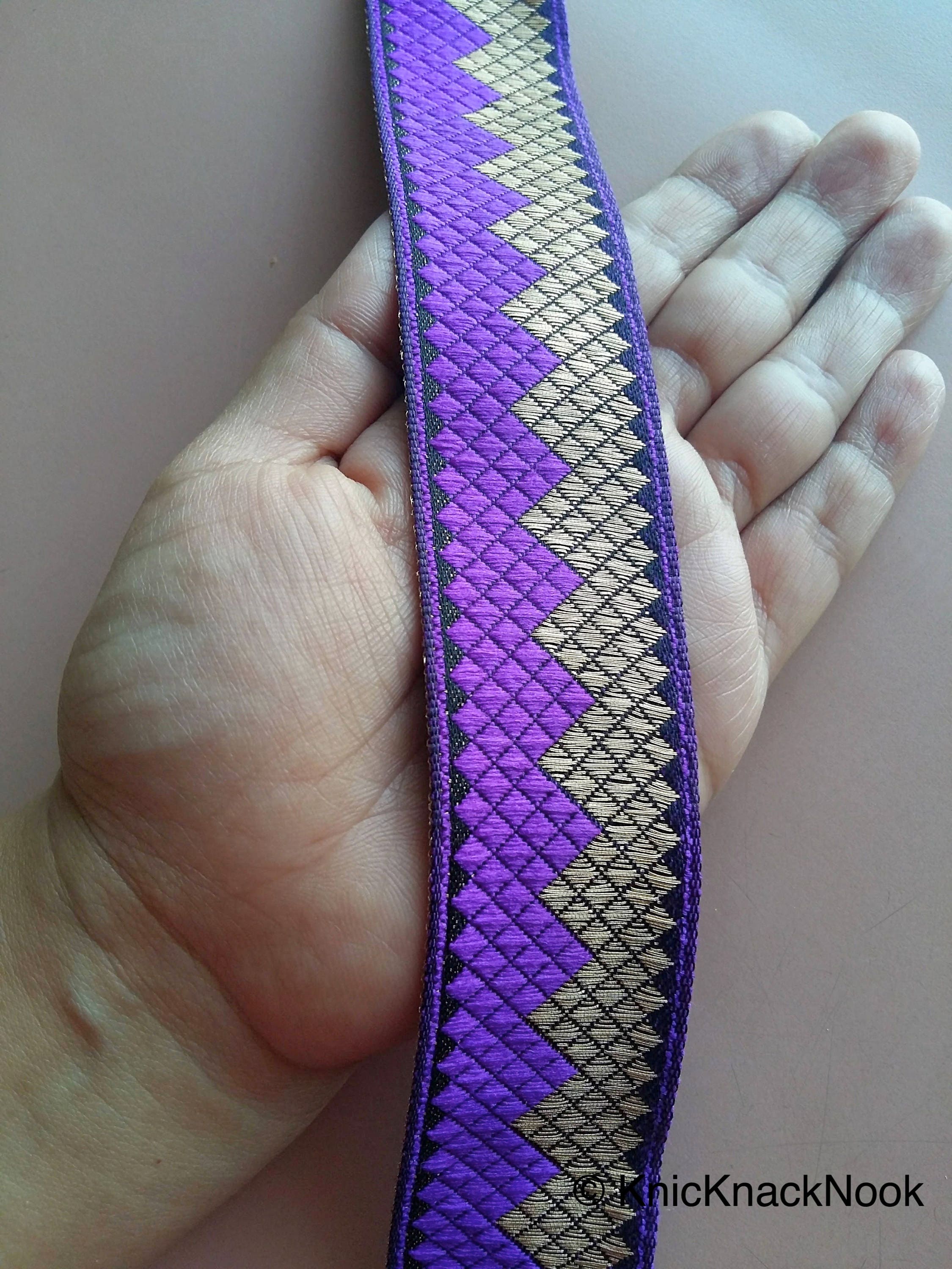 Purple and Gold Embroidered Thread Trim Approx. 35mm Wide - Etsy UK