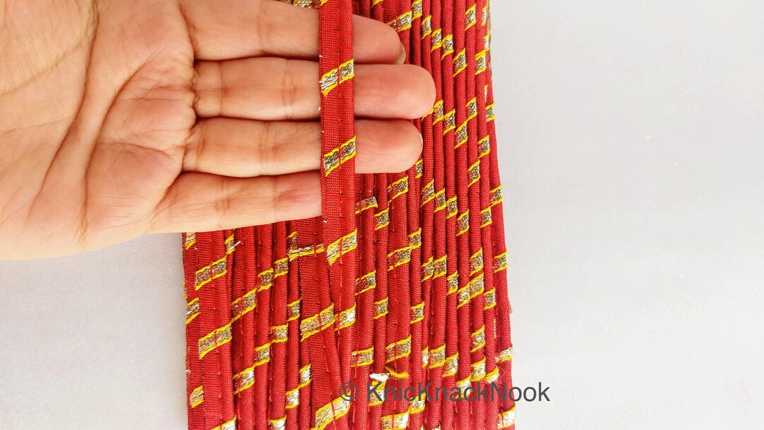 Maroon Red and Gold Stripes Piping Cord Trim, Approx. 8 Mm Wide, One ...
