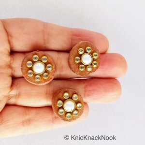 Brown Round Wood Buttons With Kundan Stones, Indian Buttons, 16mm ...