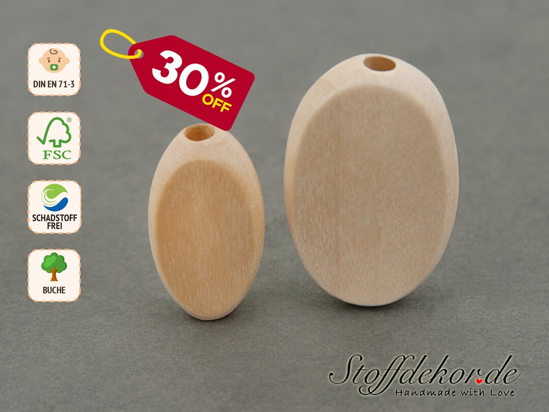 5 Pcs. Oval Beads, Ellipse Beads, Oval Wooden Beads, Threading Beads ...