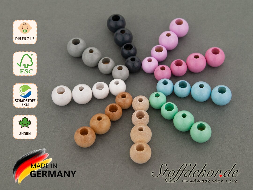 20 Safety Beads, 10 and 12 Mm, Closure Beads, End Beads, Wooden Beads ...