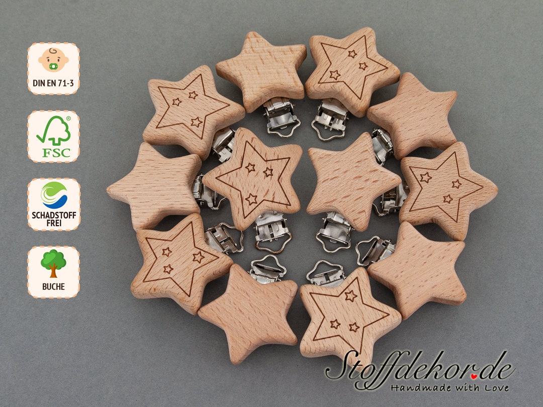 Wooden Clip Star Engraving Laser Engraving Baby Clip Pacifier Clip ...