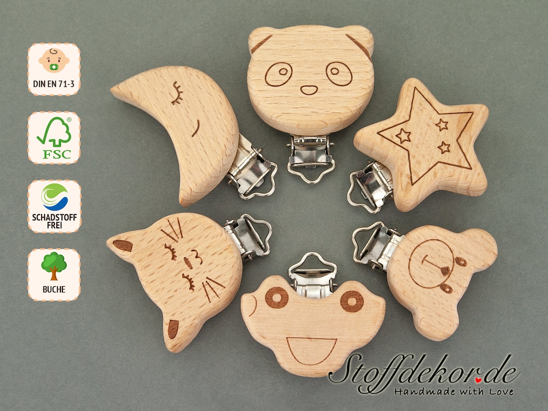 Wooden Clip With Laser Engraving, Baby Clip, Pacifier Clip, Pacifier ...