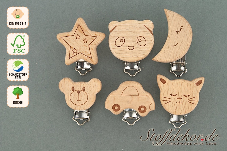 Wooden Clip With Laser Engraving, Baby Clip, Pacifier Clip, Pacifier ...
