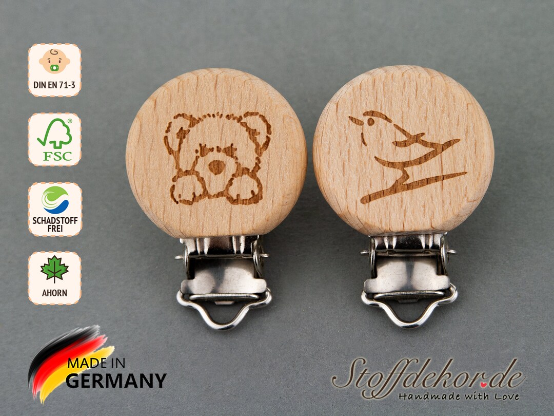 Wooden Clip Engraving Laser Engraving Bear Bird Baby Clip Pacifier Clip ...